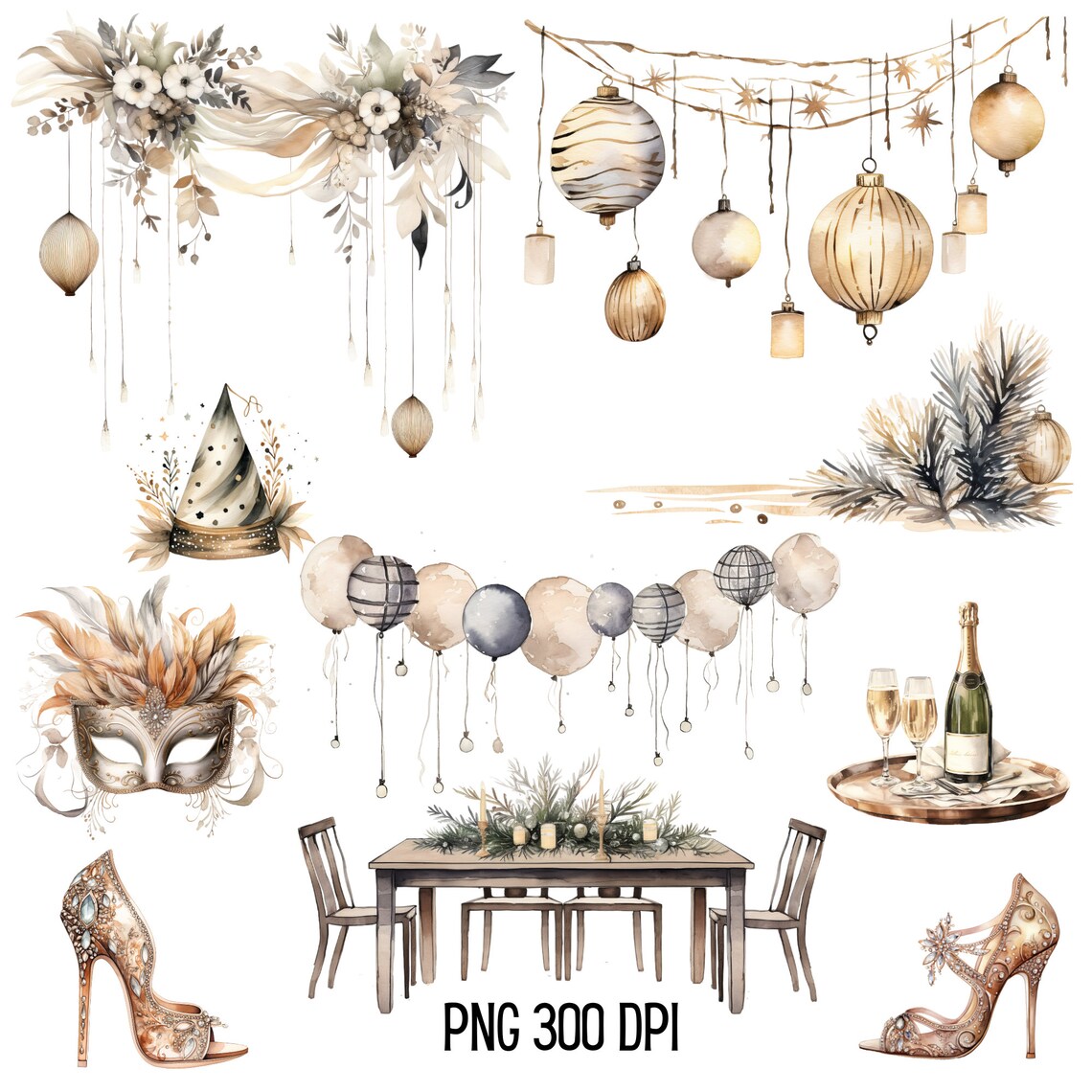 Watercolor Boho New Years Eve Clipart Cosy New Years Eve Happy New Year ...
