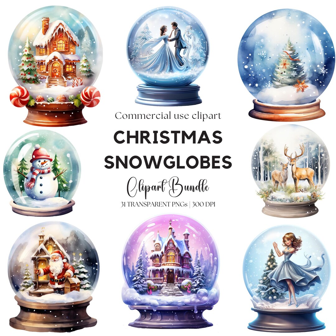 Watercolor Christmas Snowglobe Clipart | Fantasy | Snowman | Snow Scene ...
