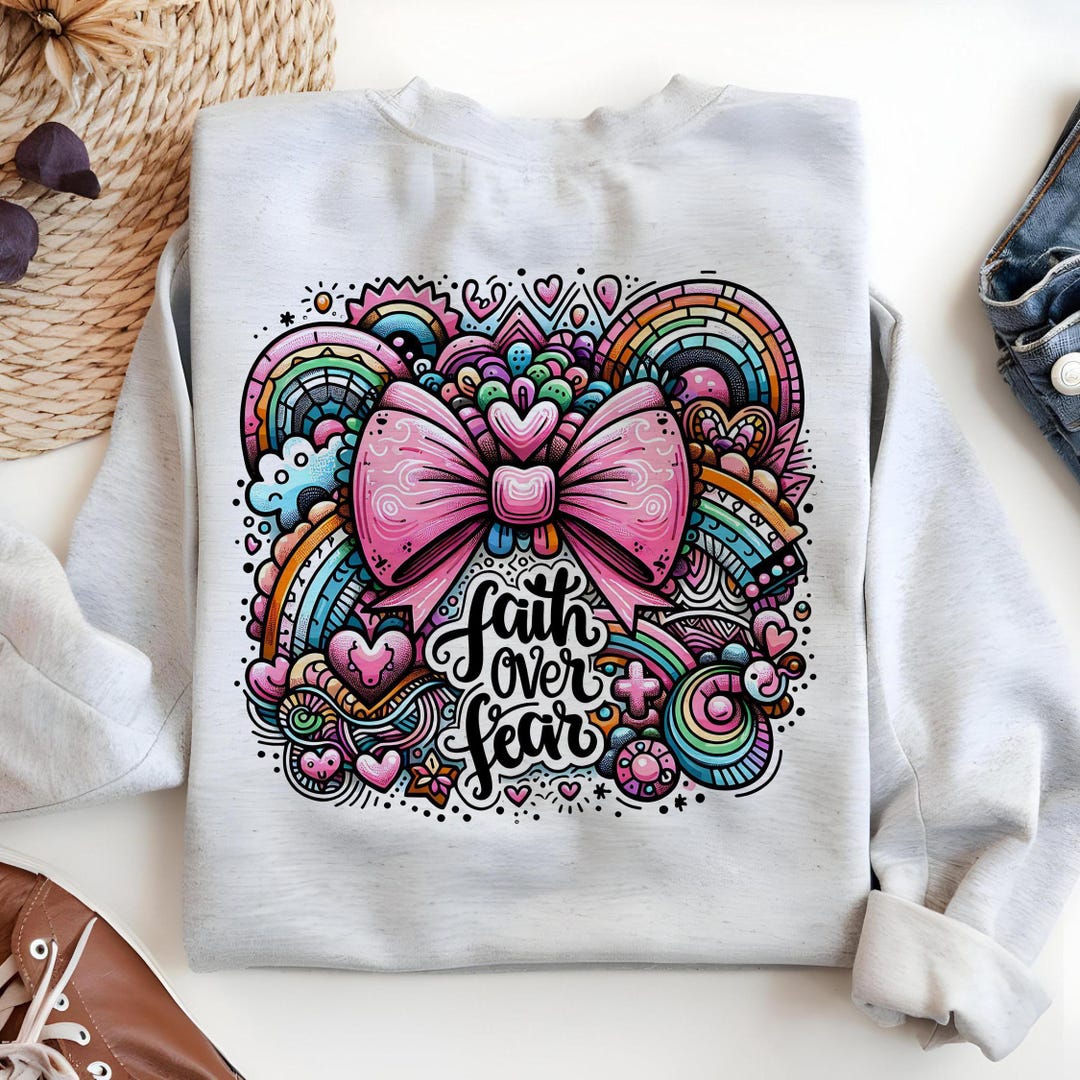 Faith Over Fear Pink Bow Png, Positive Affirmation PNG, Coquette ...