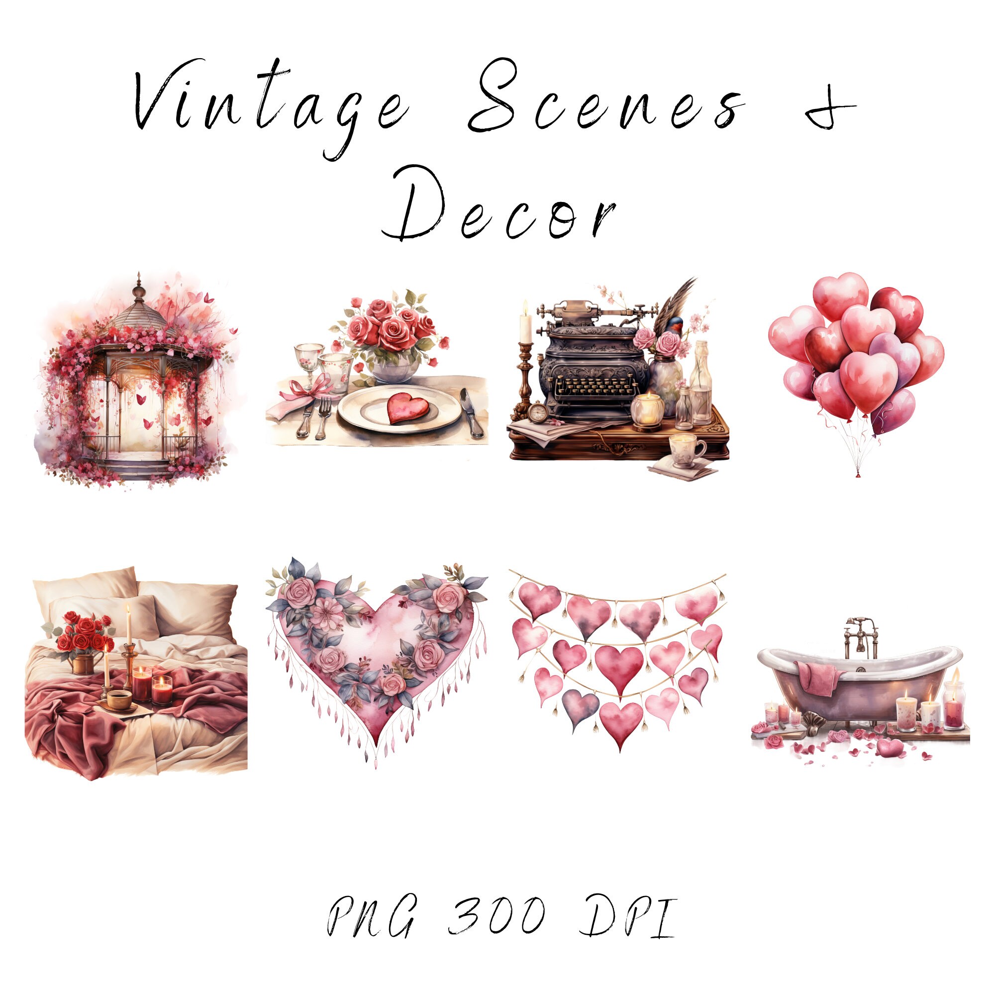 Watercolor Vintage Valentine's Clipart Nostalgic Valentines Retro ...