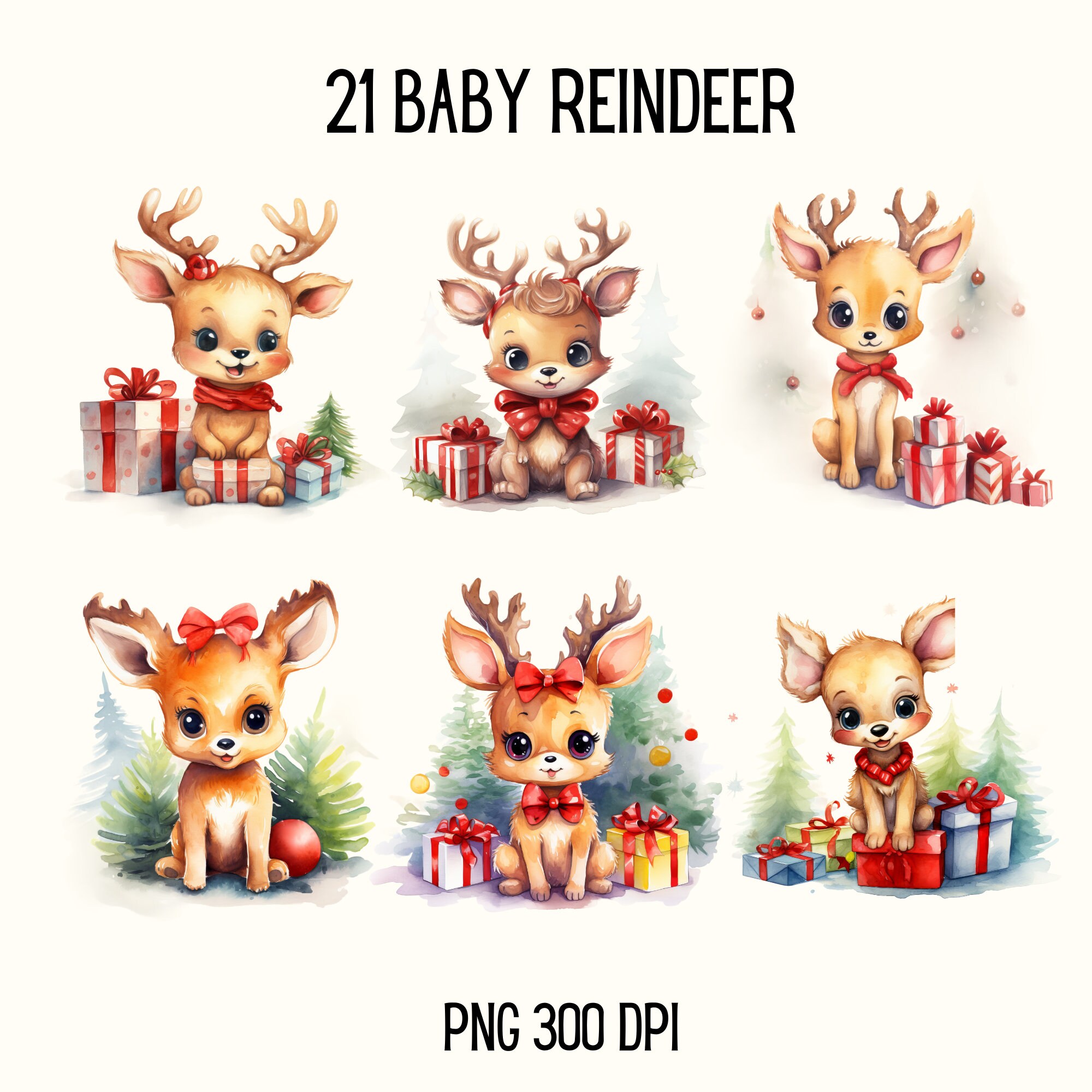 Cute Watercolor Christmas Reindeer Clipart Winter Holidays - Etsy
