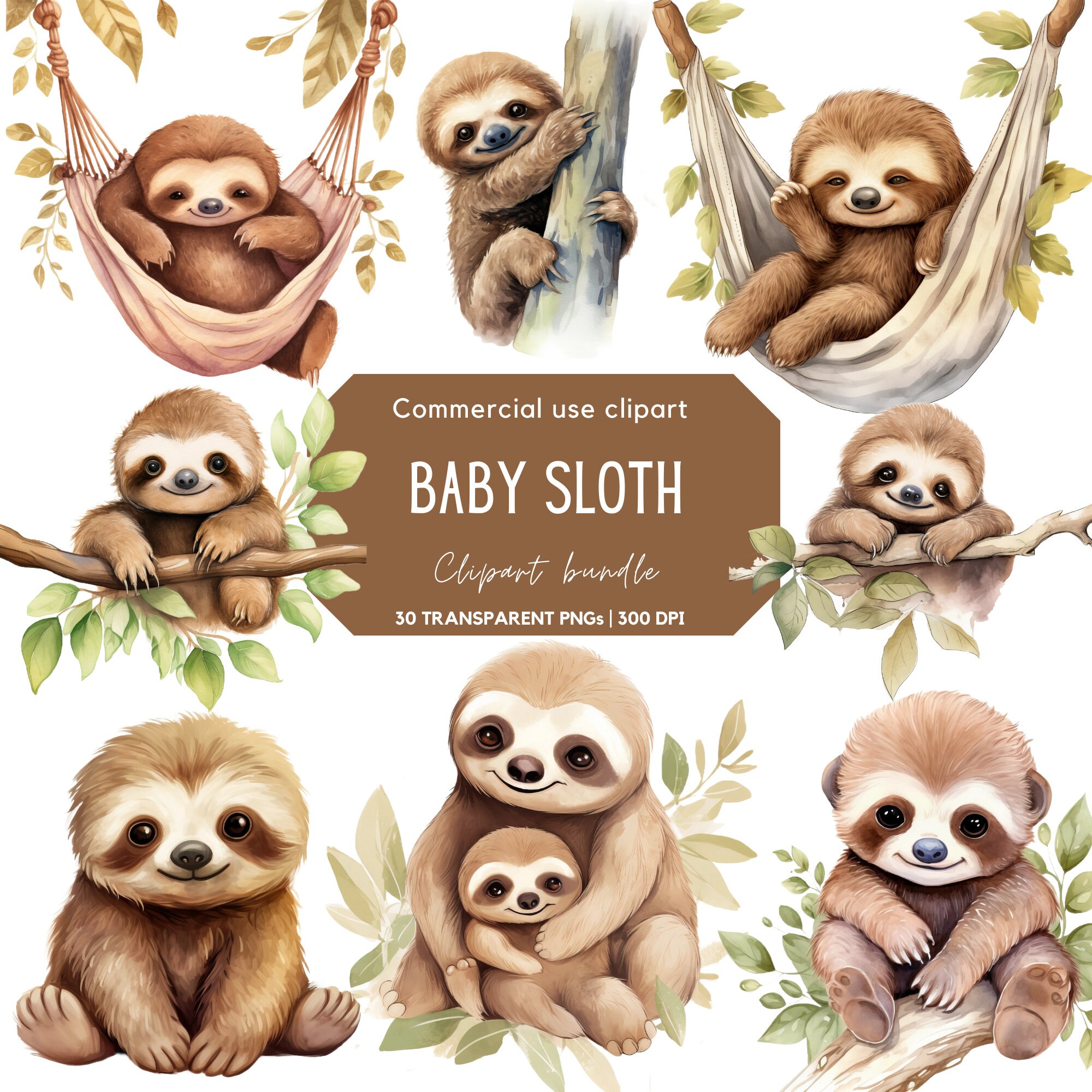 Watercolor Cute Baby Sloth Sloth Illustration Cute Animals Png Nursery ...