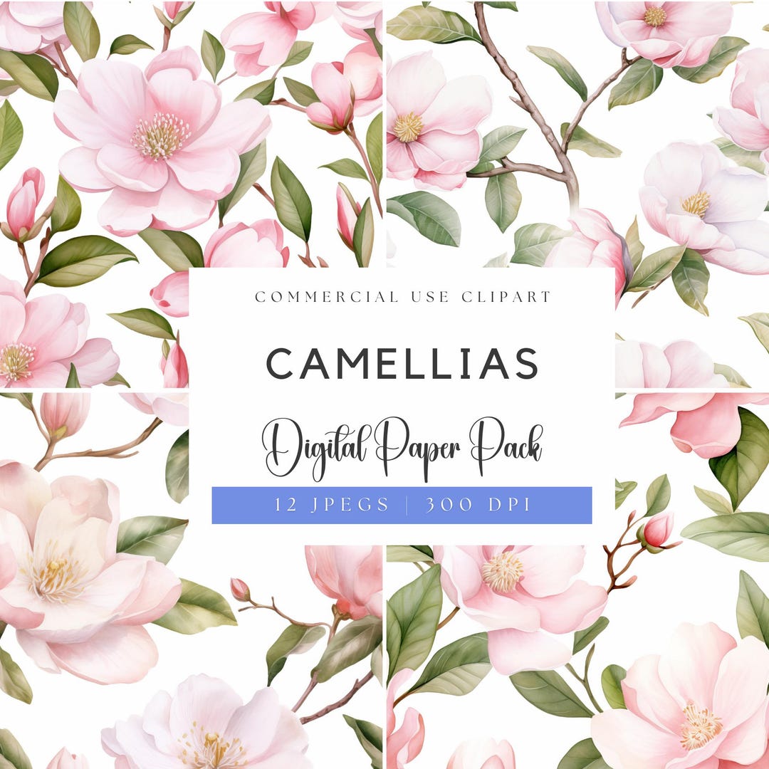 Camellias Seamless Pattern Digital Paper | Wildflowers Pattern | Floral ...