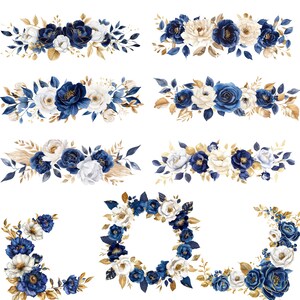 Watercolor Royal Blue Floral Clipart | Blue Flower Png | Blue and Gold ...