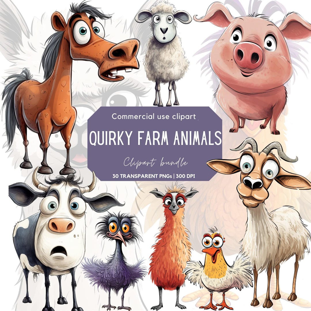 Quirky Farm Animal Clipart | Cute Farm Animals | Barn Animals | Funny ...