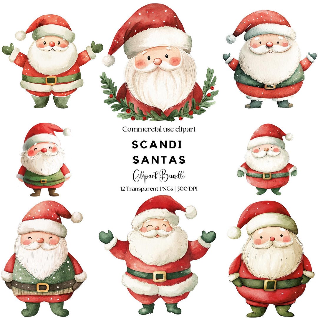 Scandi Santa Clipart | Cute Santa | Santa Claus | Scandinavian Style ...