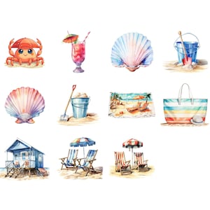 Watercolor at the Beach Clipart | Vacation | Ocean | Travel | Summer ...