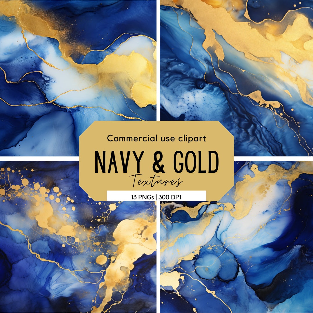 Navy & Gold Alcohol Ink Texture Clipart Watercolor Texture - Etsy