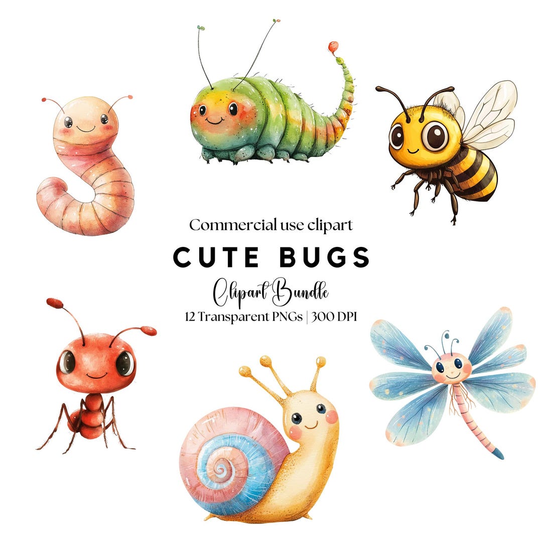 Cute Bugs Clipart | Creepy Crawlies | Cute Insects | Watercolor Bugs ...