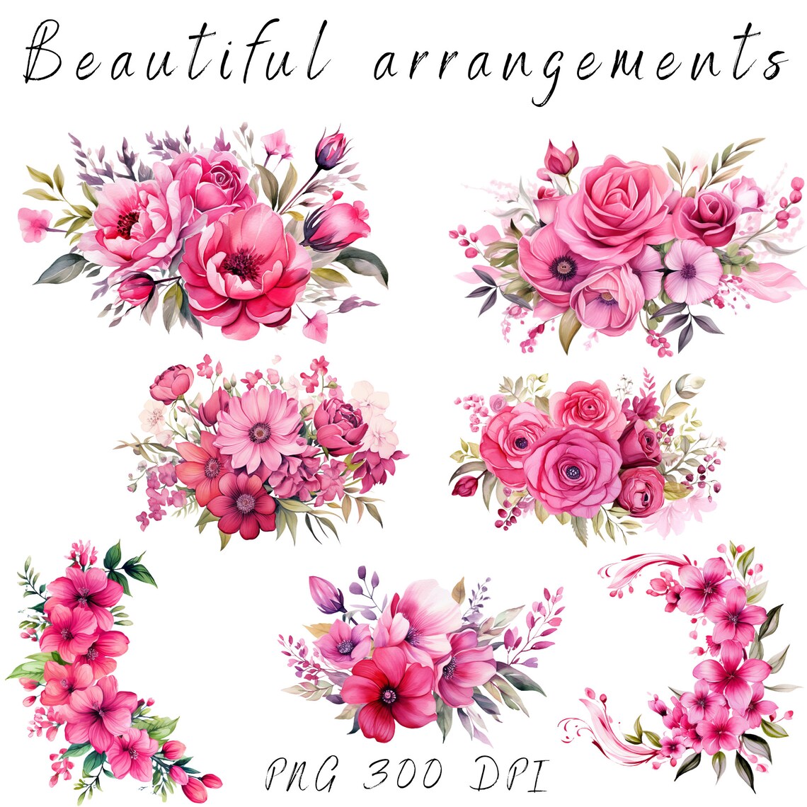 Bright Pink Floral Clipart Pink Flower Hot Pink Flower Wedding Clipart ...