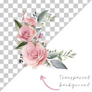 Pink Rose Corner Clipart: Watercolor Floral Border (PNG) - Etsy