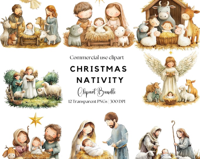Nativity Clipart Set – Christmas Story PNG Bundle, Holy Family, Wise ...