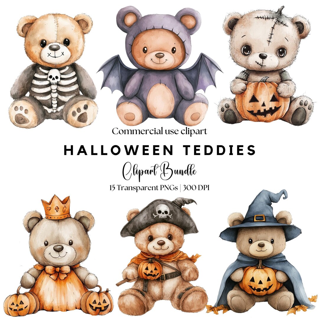 Halloween Teddy Bear Clipart Spooky Teddies Witchy Teddies Haunted ...