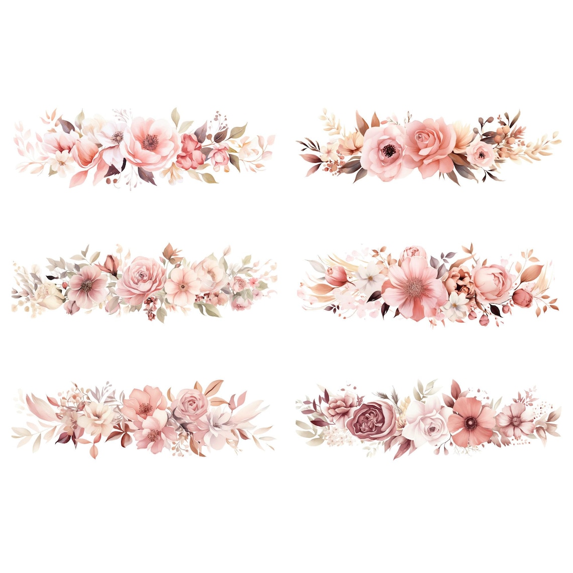 Blush Pink & Rose Gold Floral Clipart: Wedding Invitation Flowers ...