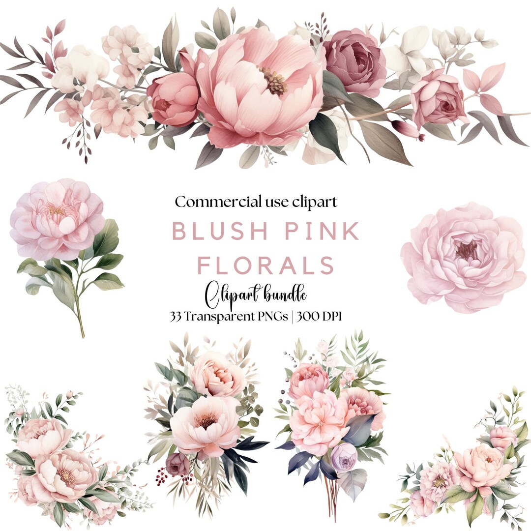 Blush Pink Floral Clipart Dusty Pink Florals Pink Rose Pink Peony ...