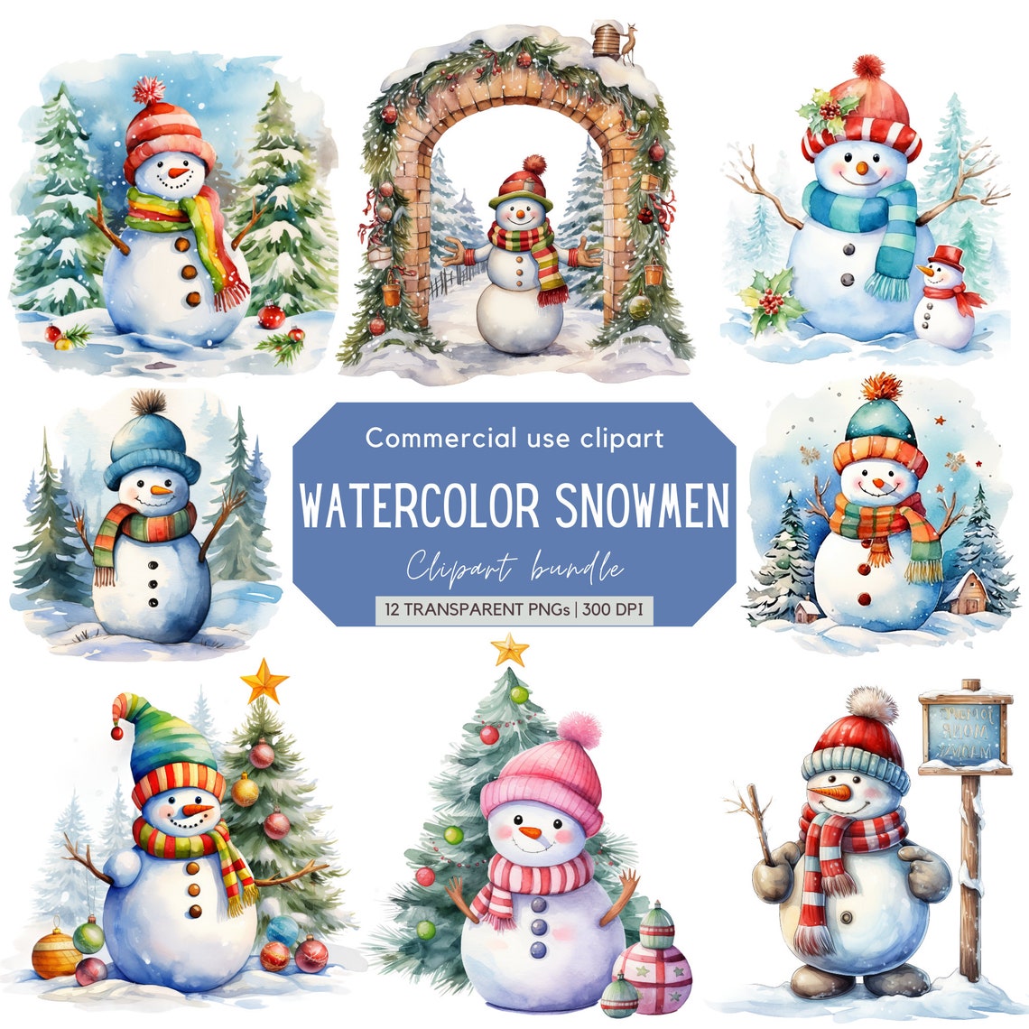 Watercolor Snowman Clipart Cute Snowman Clipart Christmas Snowman Png ...