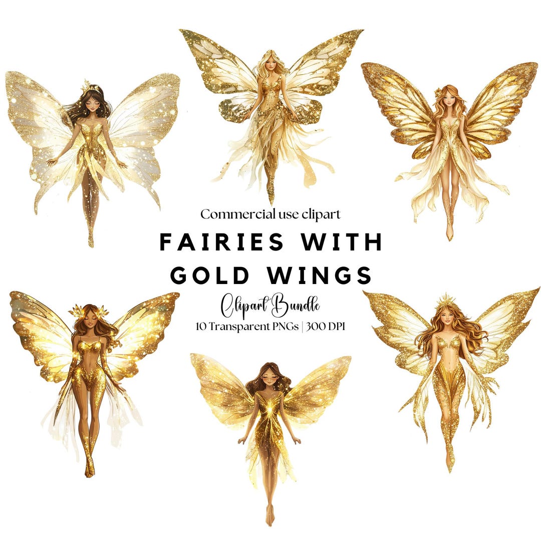 Fairies With Gold Wings Clipart | Fairy Wings | Gold Fairies ...