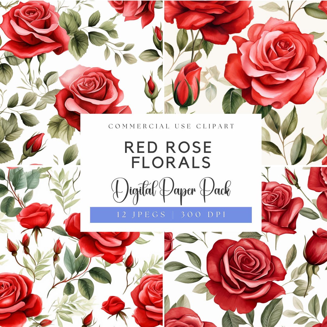Red Roses Digital Papers | Red Flower Png | Red Rose Png | Red Florals ...