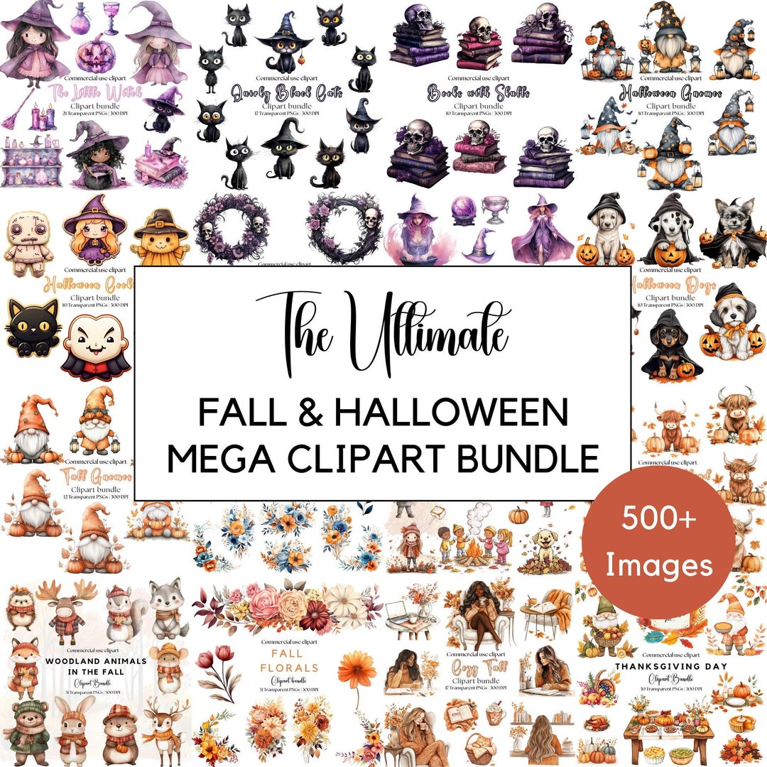 Watercolor Fall and Halloween Clipart Mega Bundle Thanksgiving Fall ...