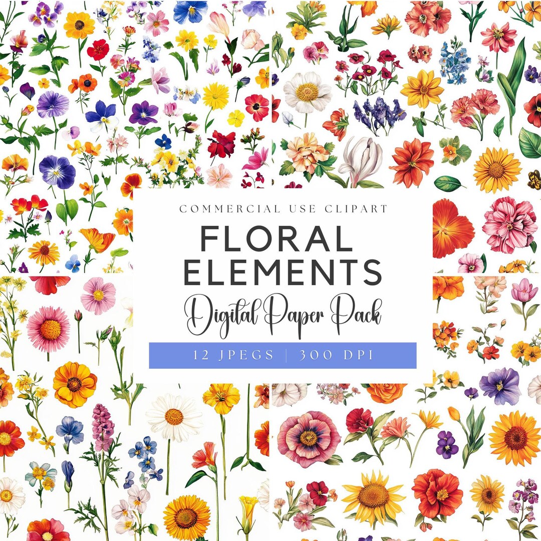 Watercolor Floral Digital Papers: Bright Wildflower Jpegs (digital ...