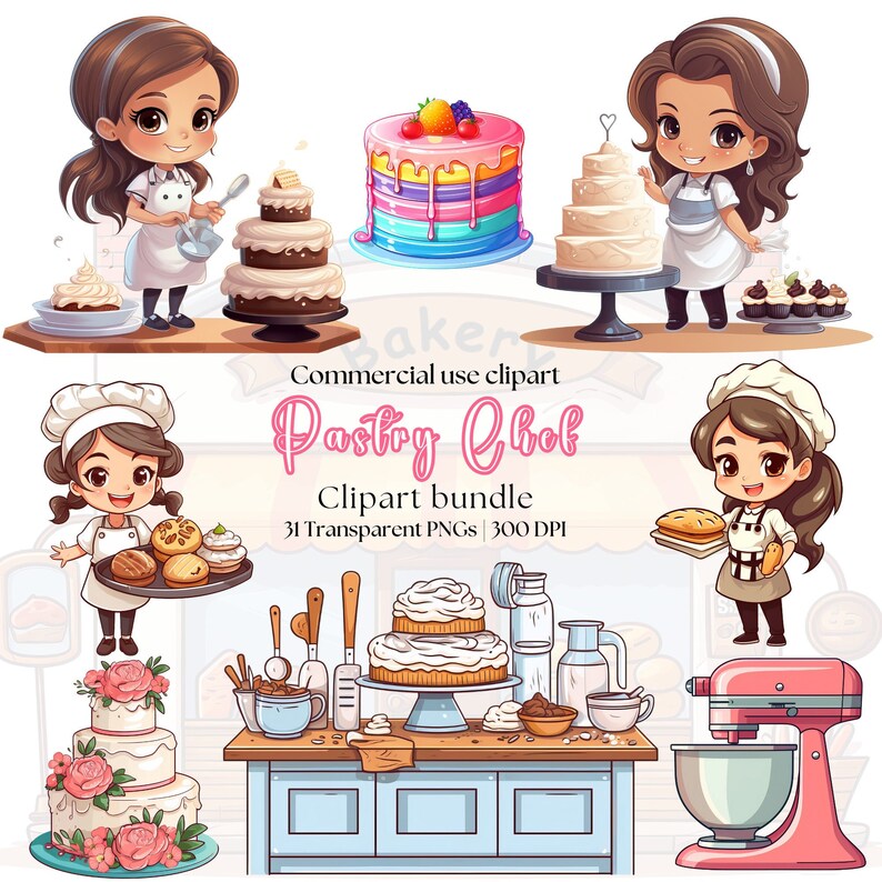 Cute Pastry Chef Clipart Baking Cute Baker Character Baking Party Cake ...