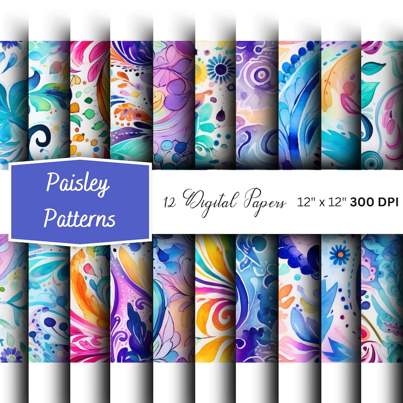 Paisley Pattern Digital Papers: Seamless Retro Backgrounds (commercial ...