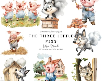 Three Little Pigs Clipart - Etsy