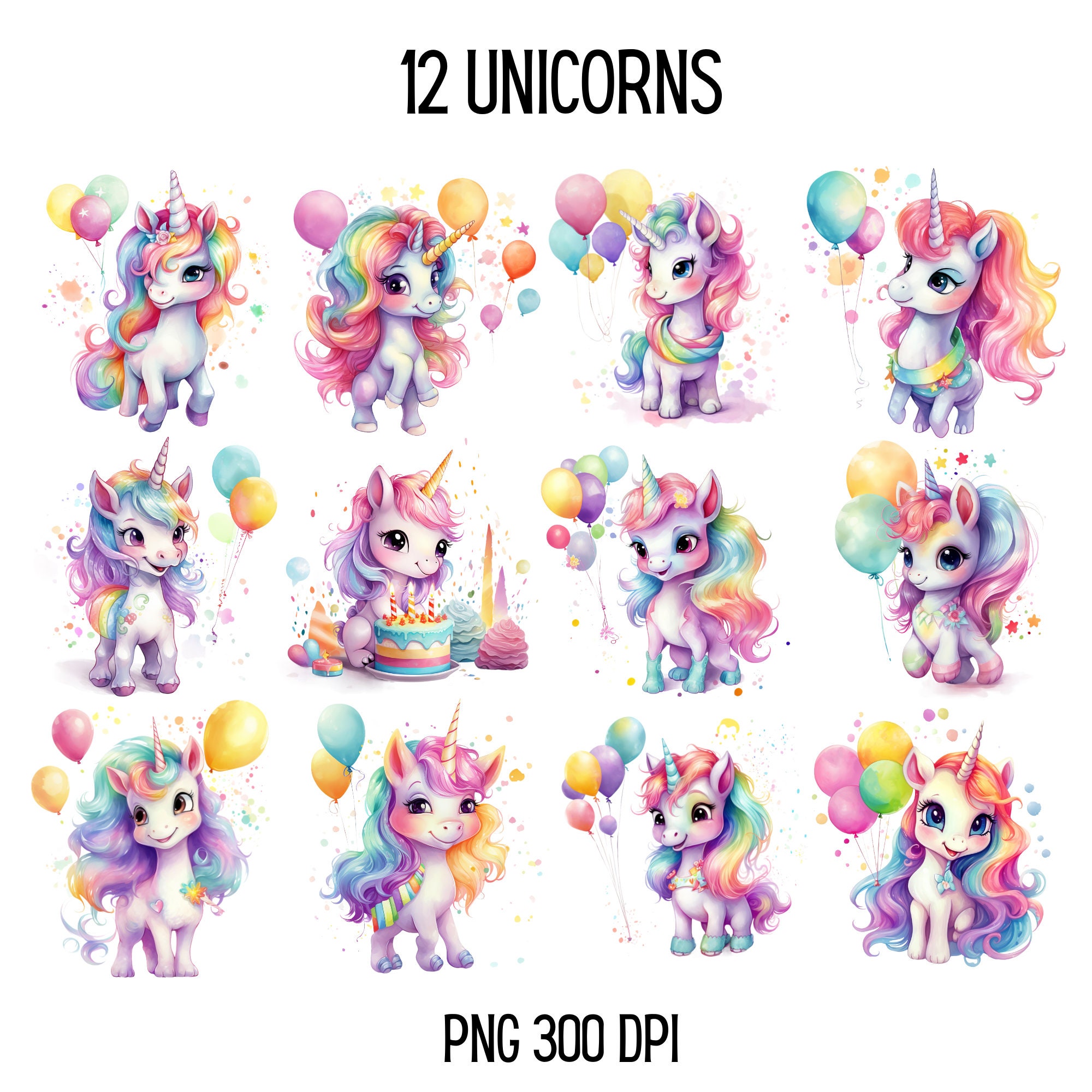 Watercolor Unicorn Clipart Rainbow Clipart Unicorn Party Birthday ...