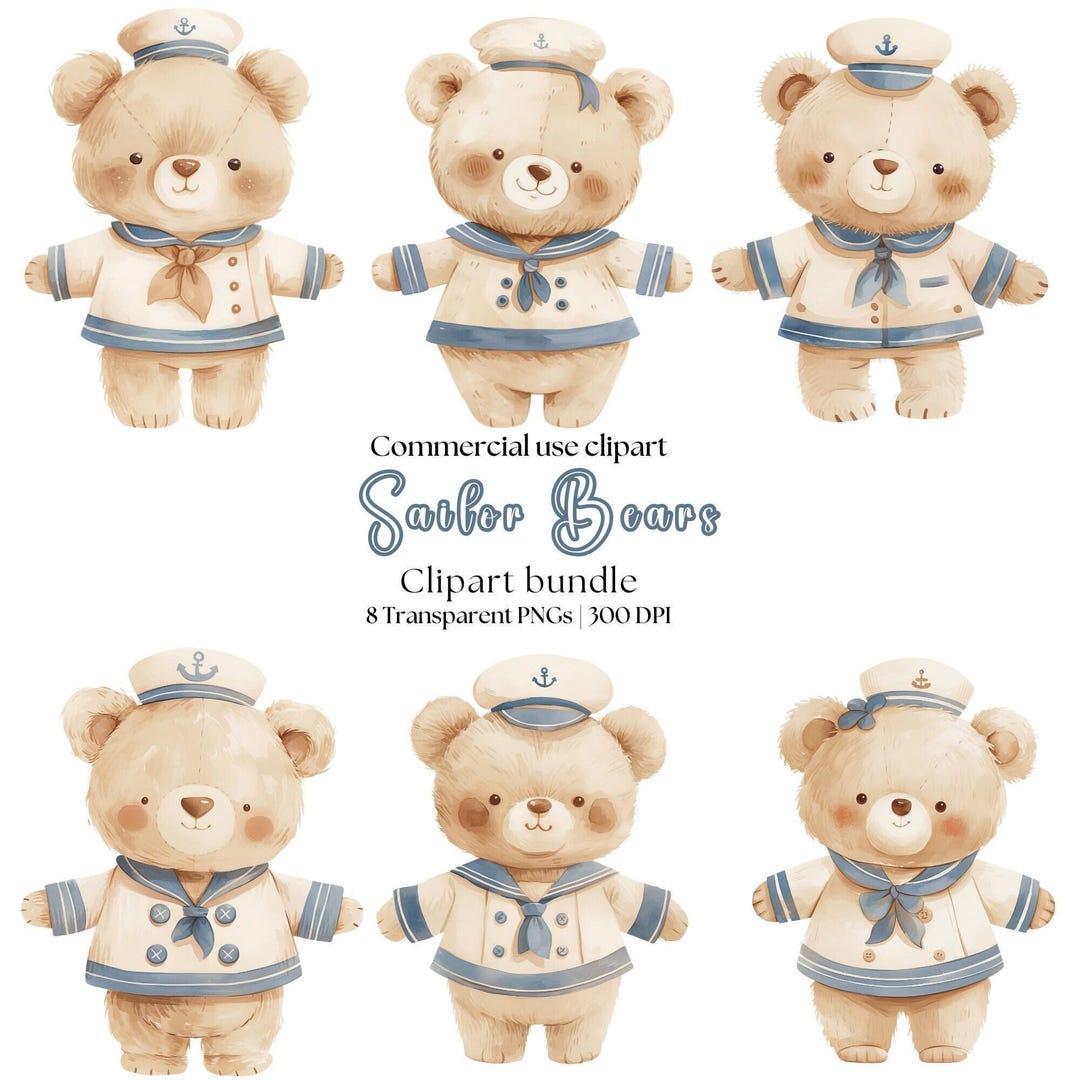 Cute Sailor Bears Clipart | Sailor Teddy Bear | Sailor Bear | Nautical ...