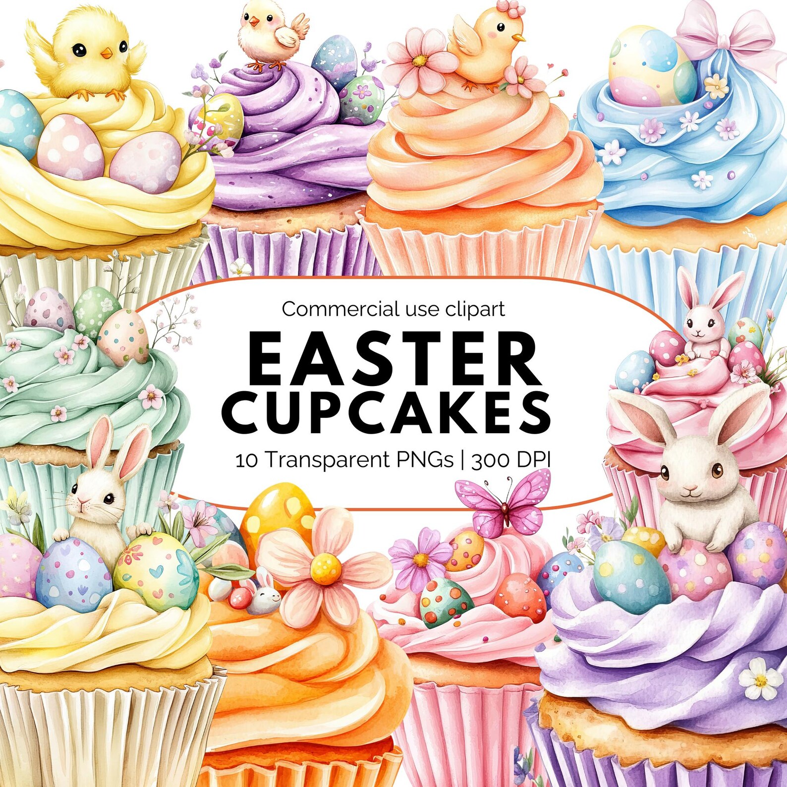 Watercolor Easter Cupcakes Clipart – Bunny & Easter Egg Cupcake PNG ...