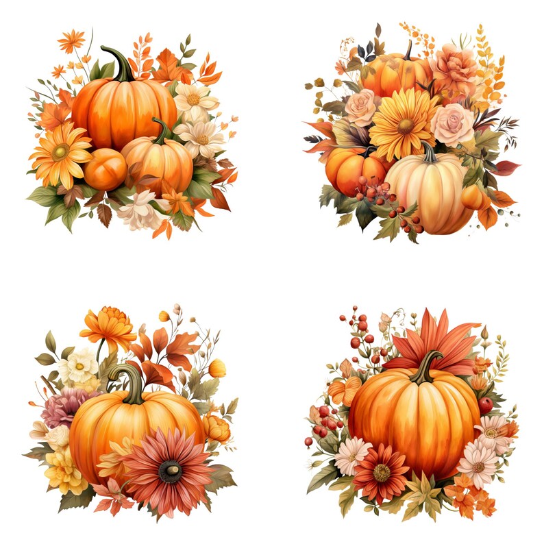 Watercolor Pumpkin Bouquet Clipart Thanksgiving Clipart Pumpkin With ...