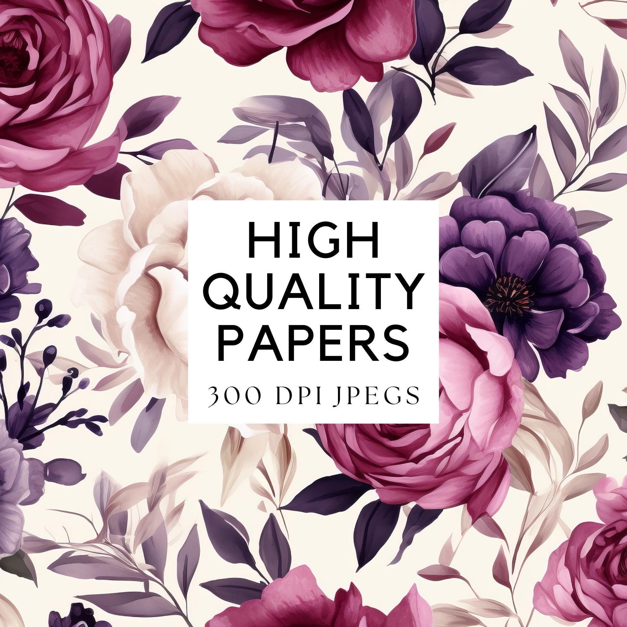 Watercolor Dark Pink & Purple Floral Digital Papers: Moody Roses (300 ...