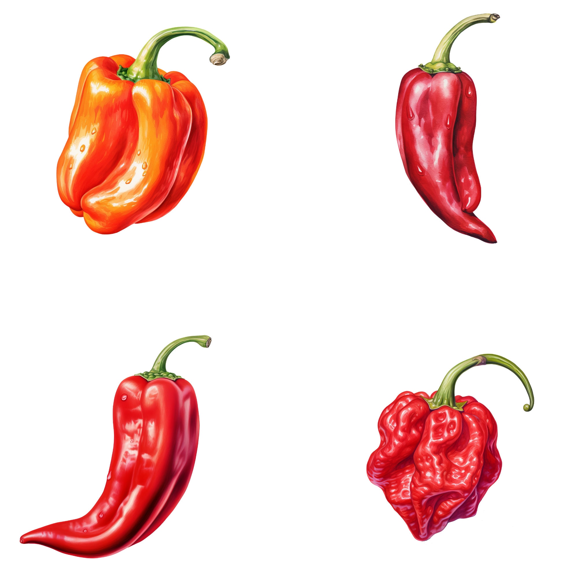 Watercolor Spicy Pepper Clipart Chili Pepper Hot Pepper Red Hot Pepper ...