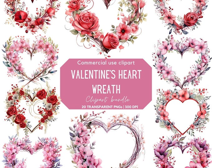 25 Pastel Flower Heart Wreath Clipart. Digital Valentine's Day ...