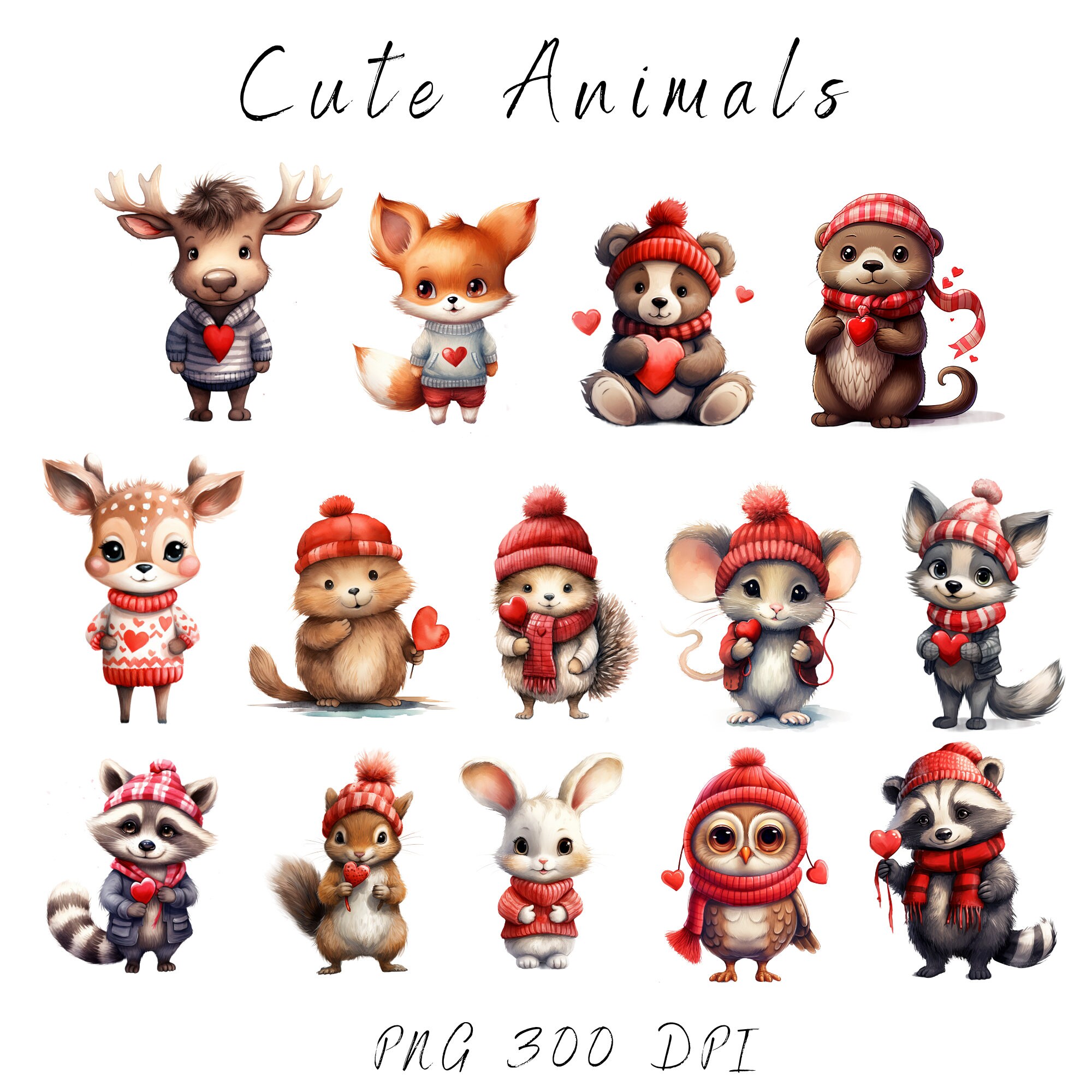 Valentines Woodland Animal Clipart Baby Animals Clipart Bear Rabbit ...