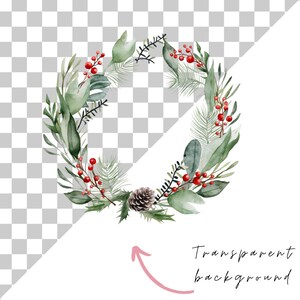 Watercolor Christmas Wreath Clipart: Festive Floral Design (PNG Digital ...