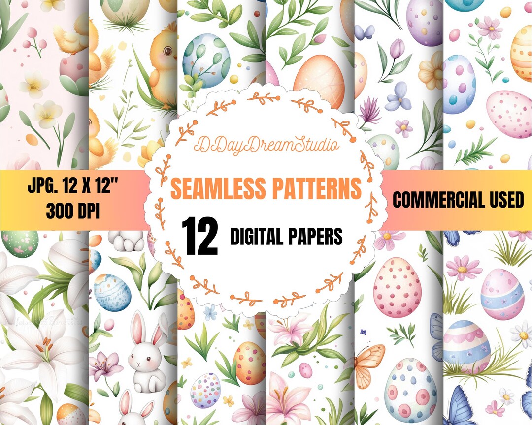 Easter's Day Seamless Digital Paper Pack | Cute Chick & Egg Spring ...