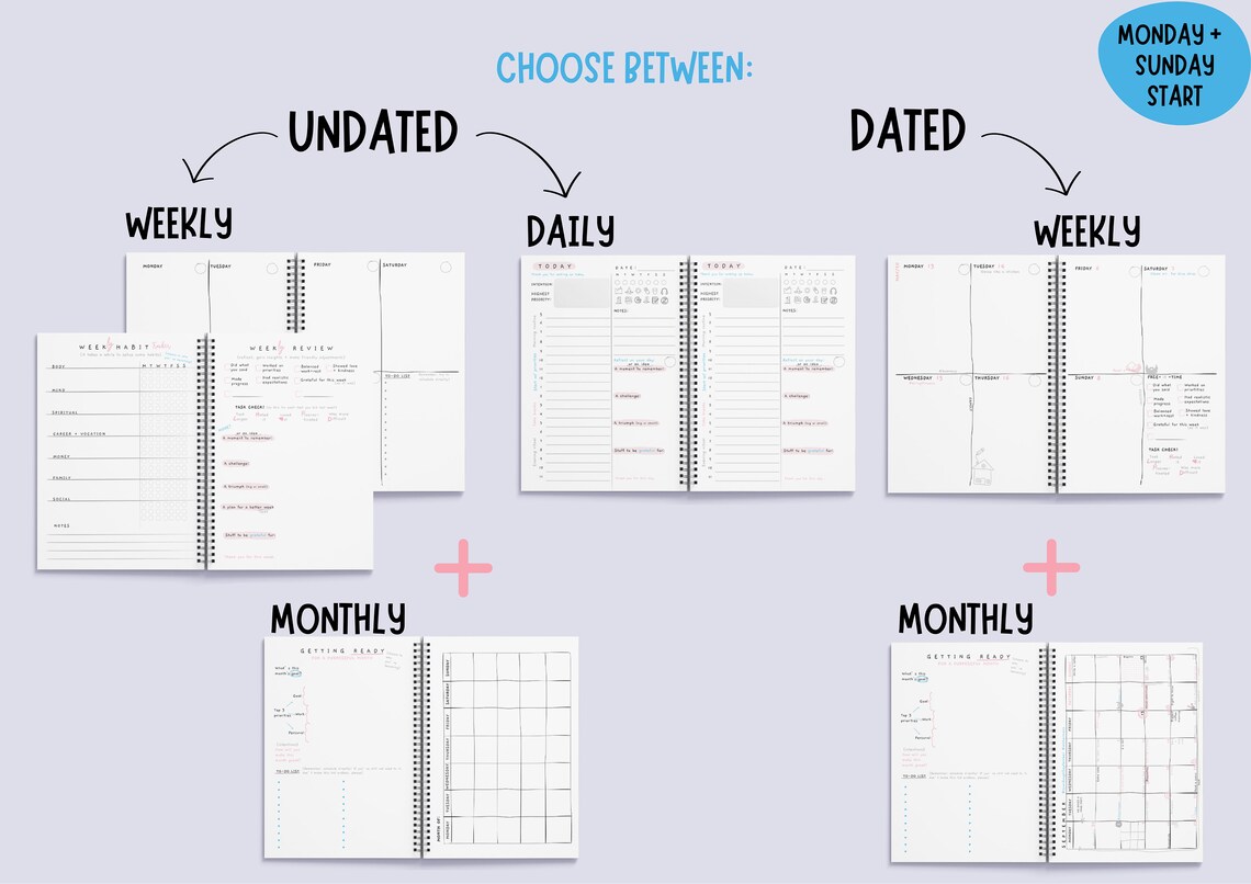 Undated Daily Monthly Planner: My Messy Planner 3 Months Focus on Goals ...