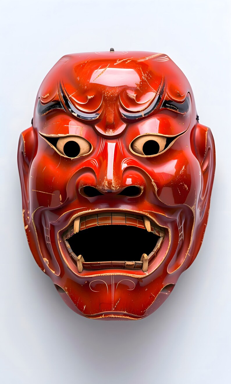 Japanese Mask Digital Art Print | Traditional Noh and Kabuki Drama ...