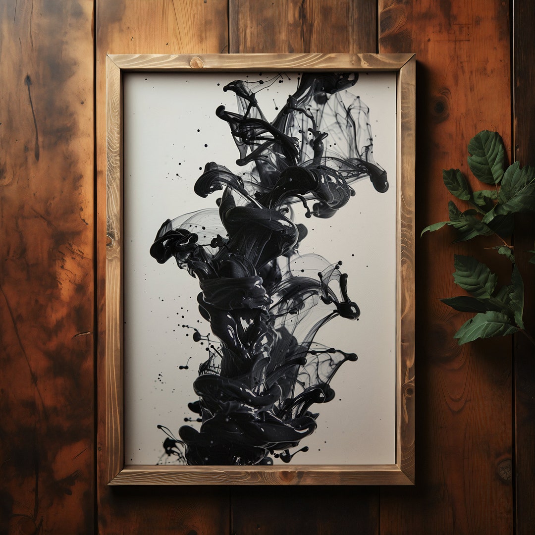Abstract Black Ink Swirl Digital Print | Dynamic Liquid Art | Intricate ...