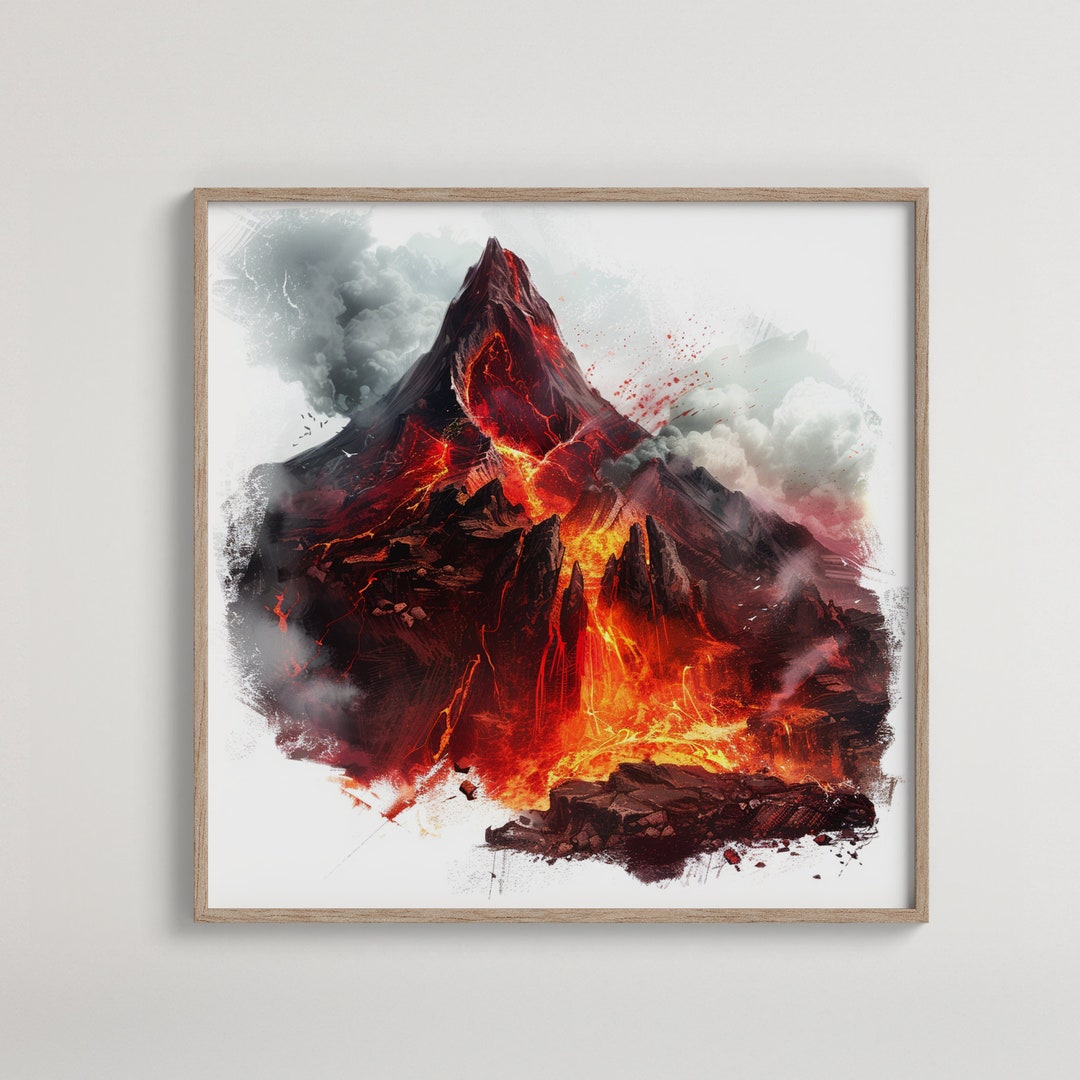 Volcanic Eruption Art Print | Fiery Mountain Digital Painting ...
