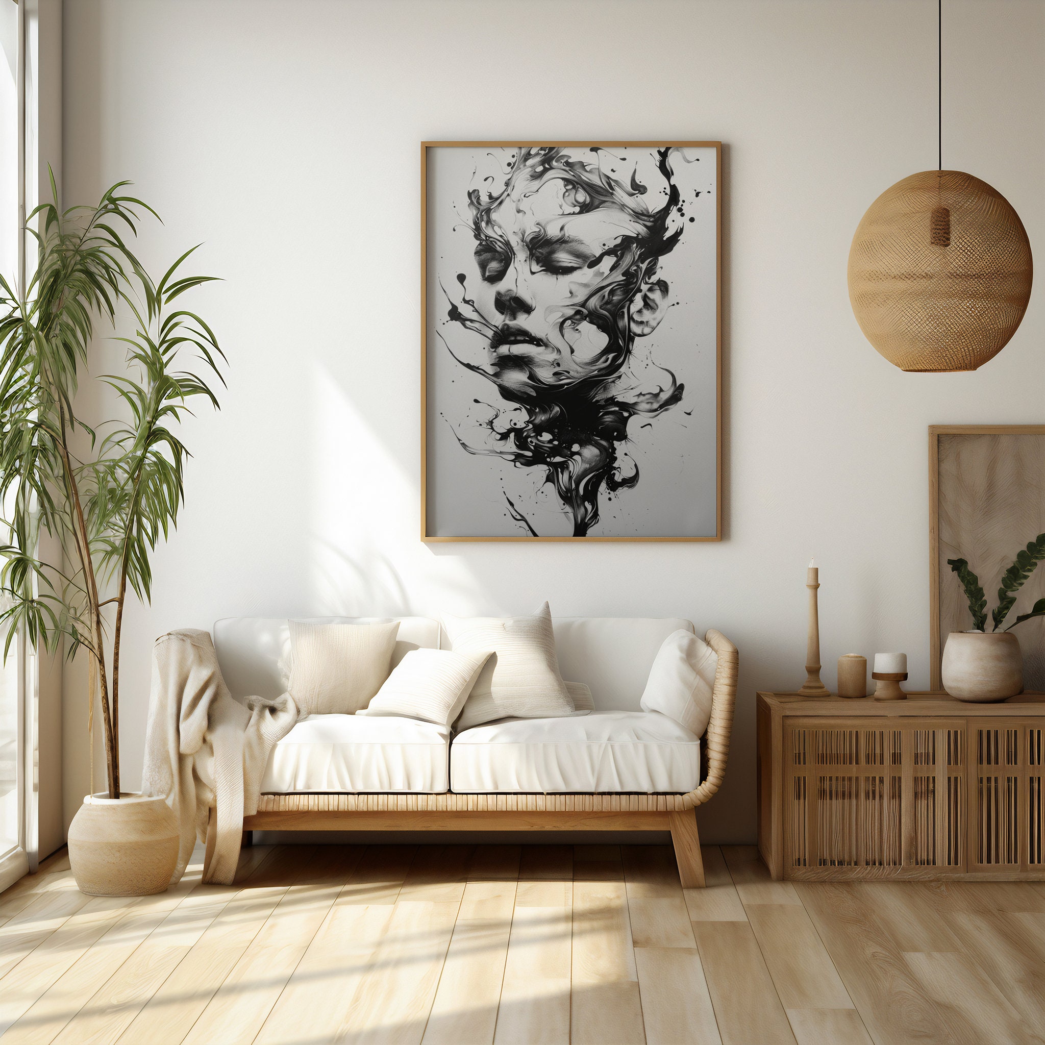 Monochromatic Woman Portrait | Ink Swirls Abstract Art | Fluid Movement ...