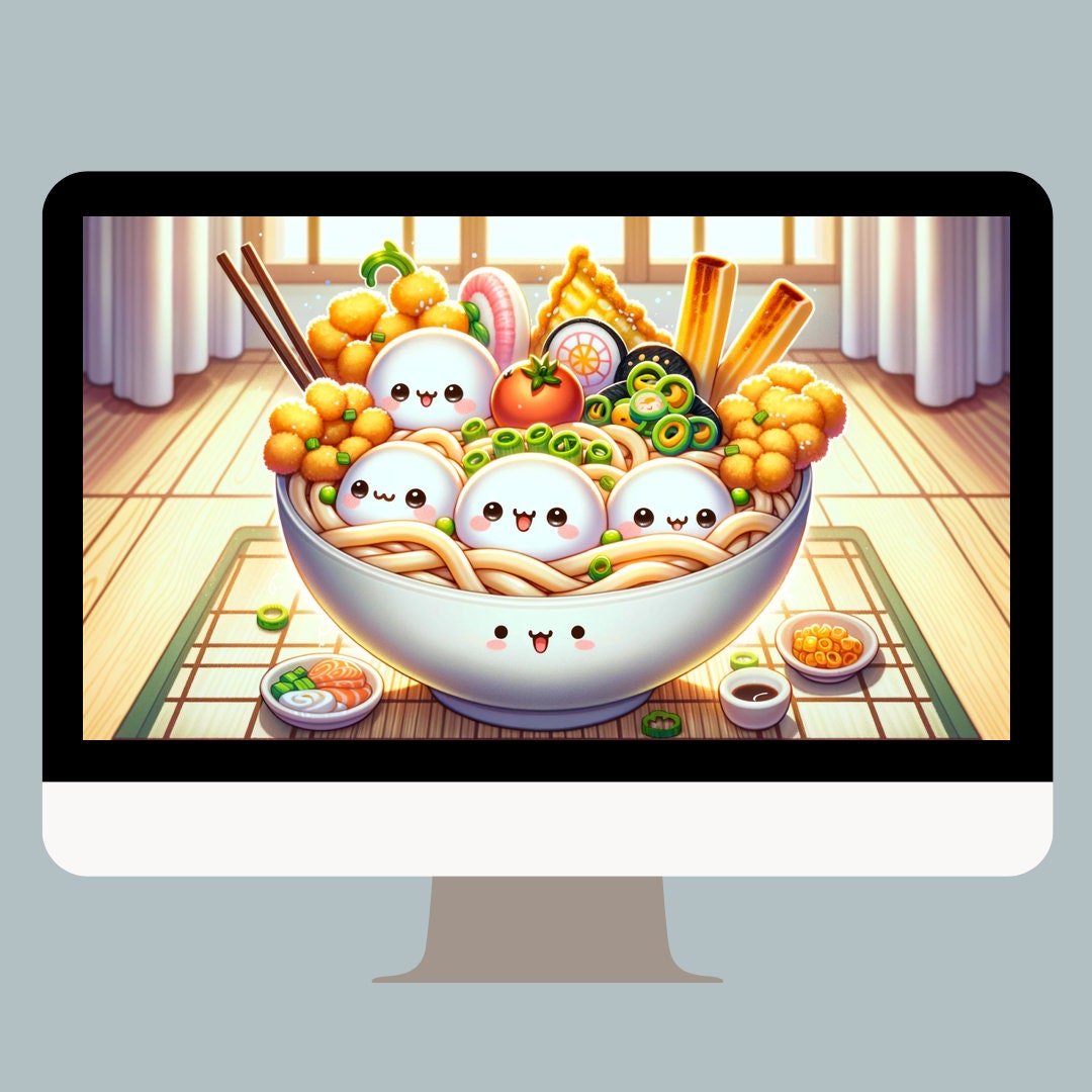 Kawaii Udon Noodle Bowl Art | Cute Anime Food Wallpaper | Charming ...