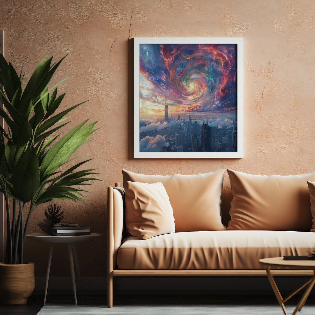 Apocalyptic Skyline Digital Art | City Under Swirling Clouds | Vibrant ...