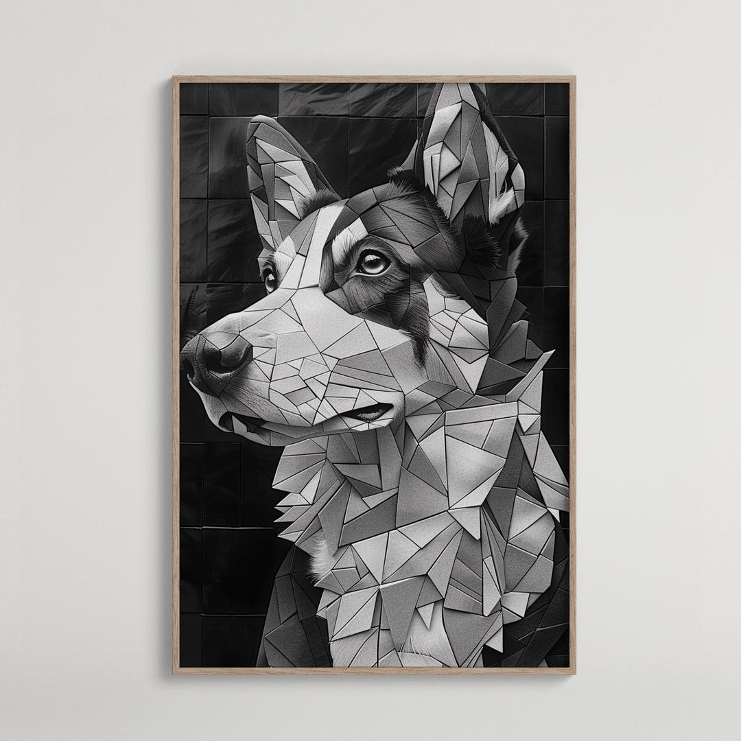 Geometric Canine Portrait | Black White Dog Art | Modern Polygonal Pet ...