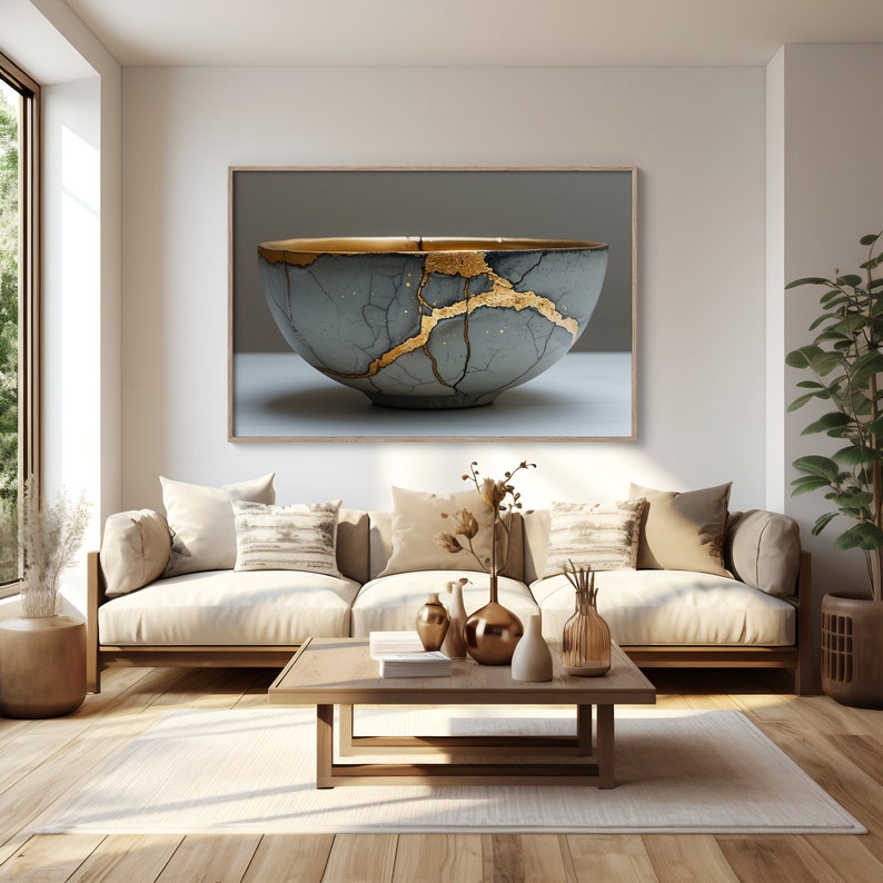 Kintsugi Bowl Digital Art Print Japanese Gold Repair Technique Unique ...