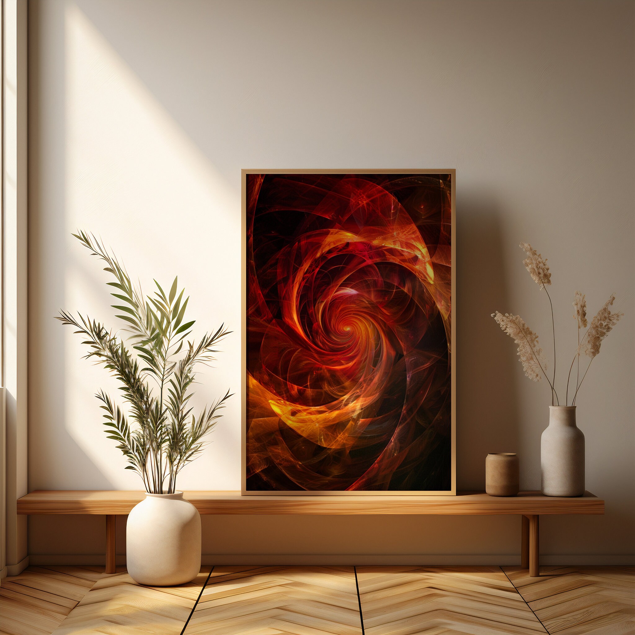 Abstract Fire Vortex Digital Art Print | Fiery Spiral of Colors ...