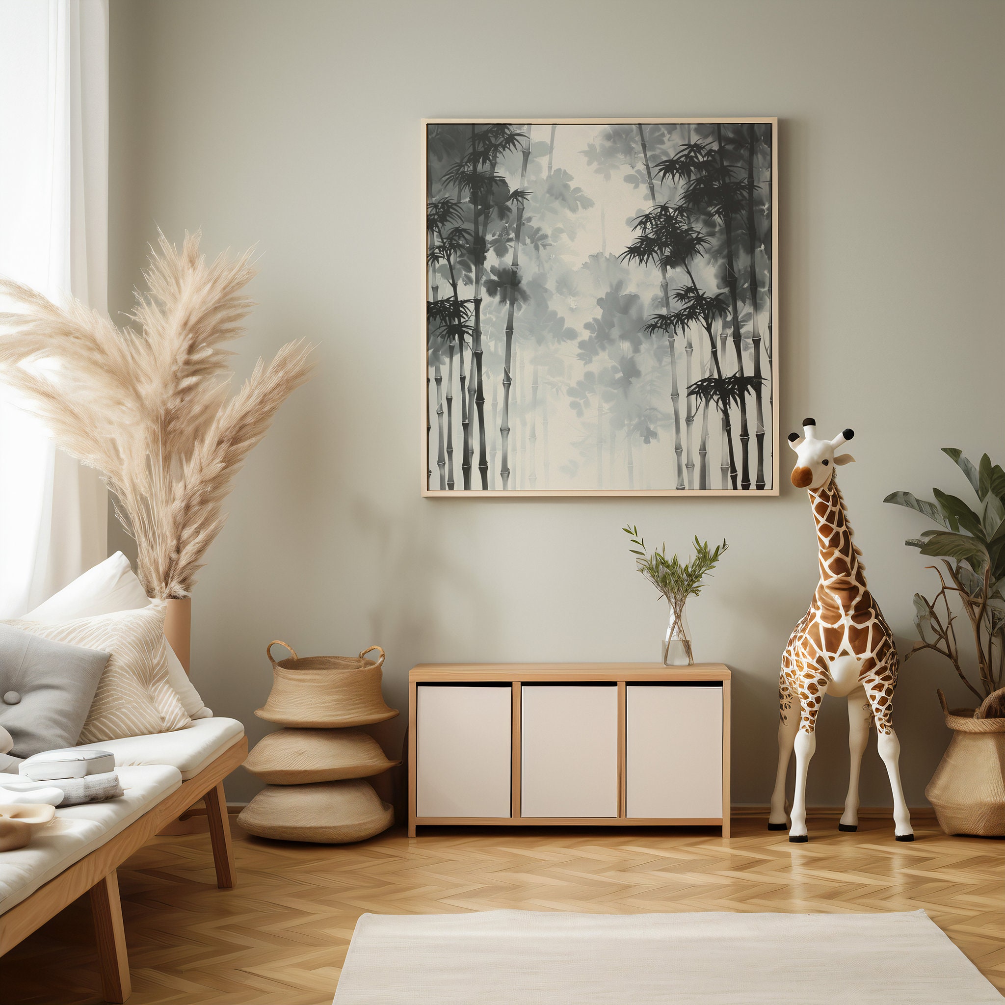 Bamboo Grove Art Print | Serene Forest Mist | Ethereal Grayscale ...