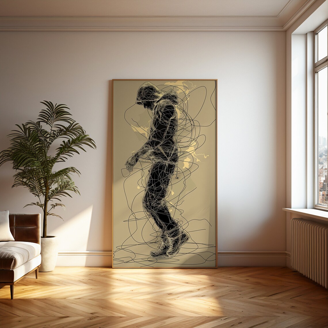 Abstract Human Form Digital Art Stylized Figure Sketch on Tan Dynamic ...