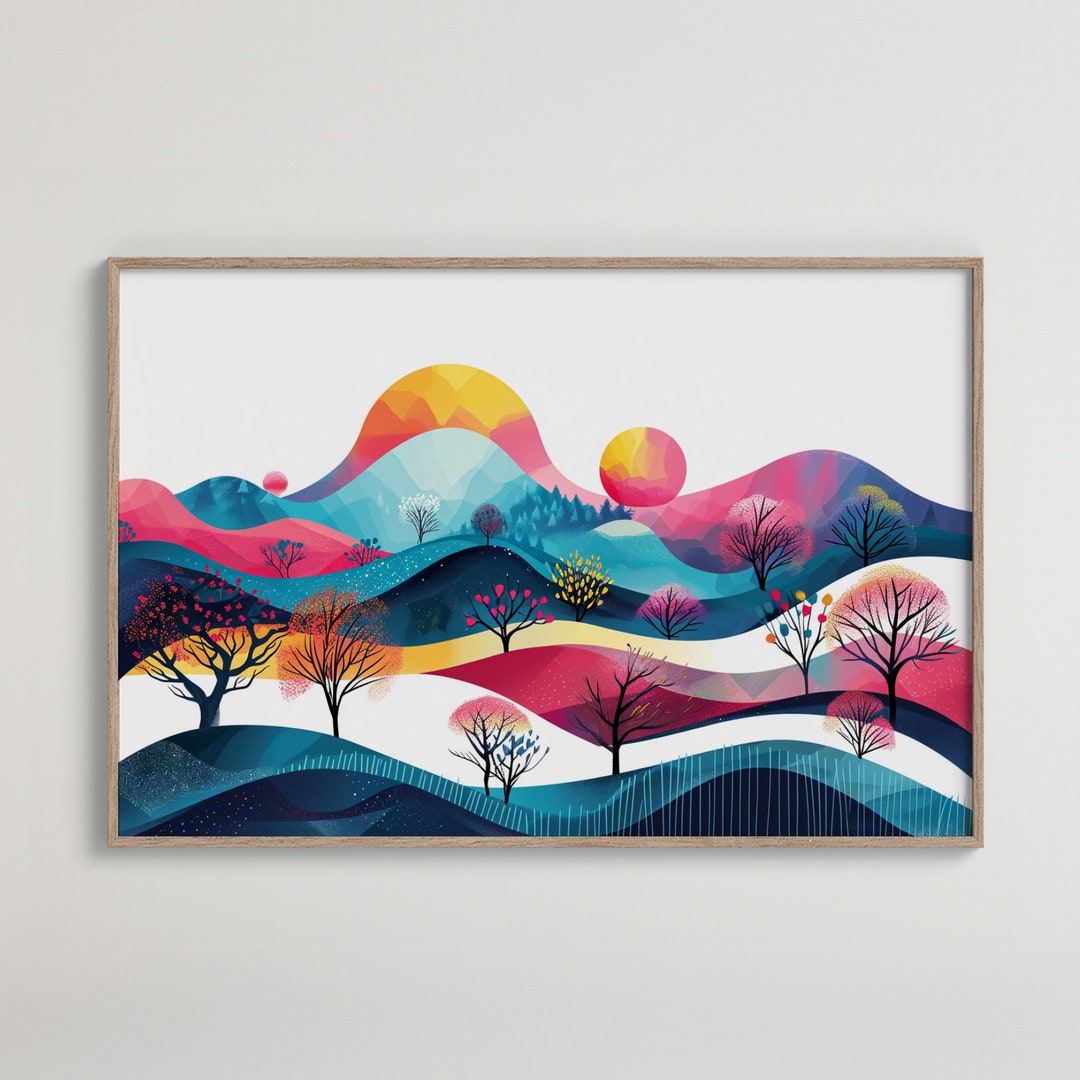 Colorful Abstract Landscape Art | Vibrant Nature Scenery Digital Print ...